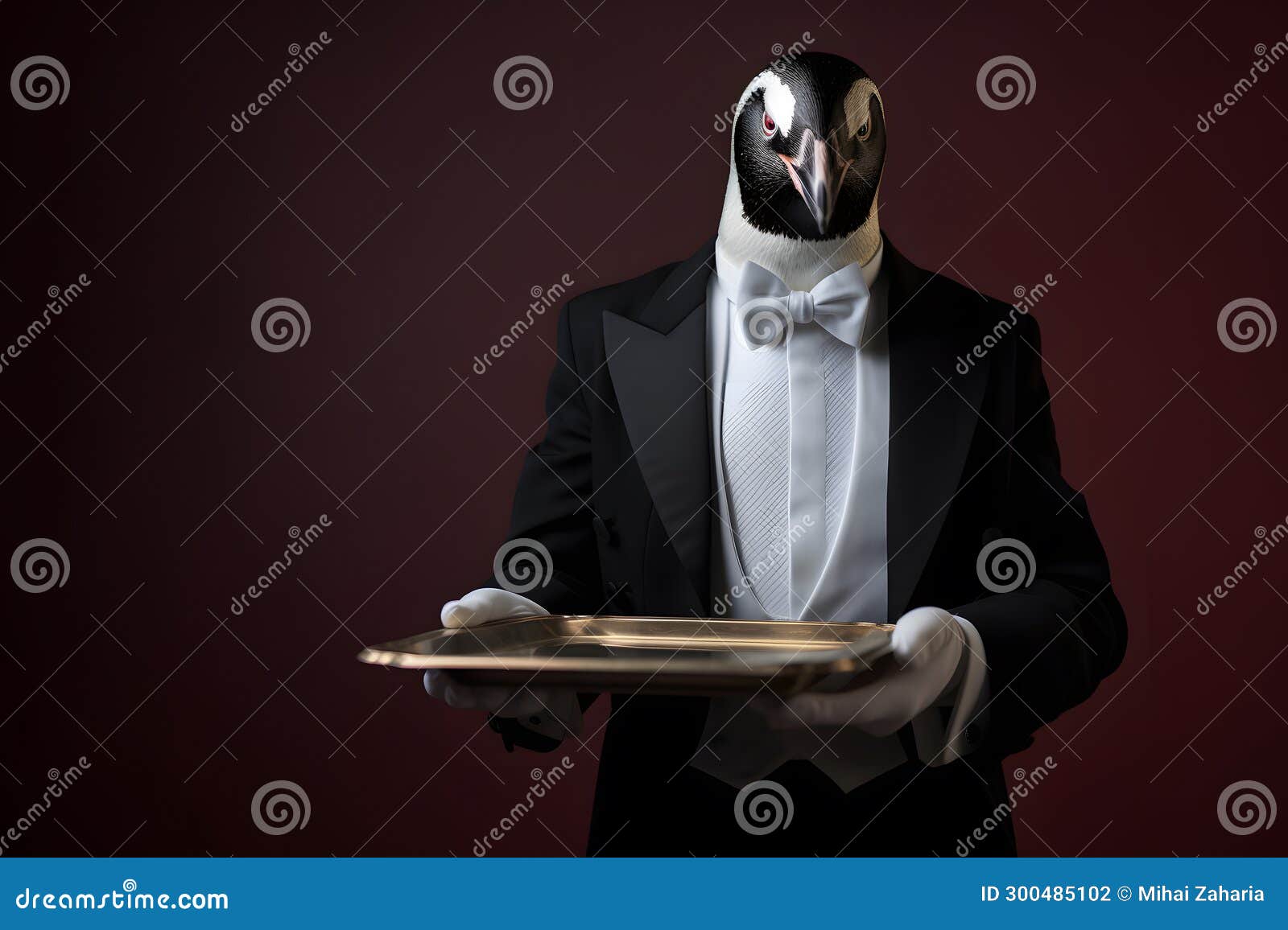 Poised Penguin with Butler S Tray Portrait. Generative AI Illustration ... Poised Penguin with Butler S Tray Portrait. Generative AI Illustration ...