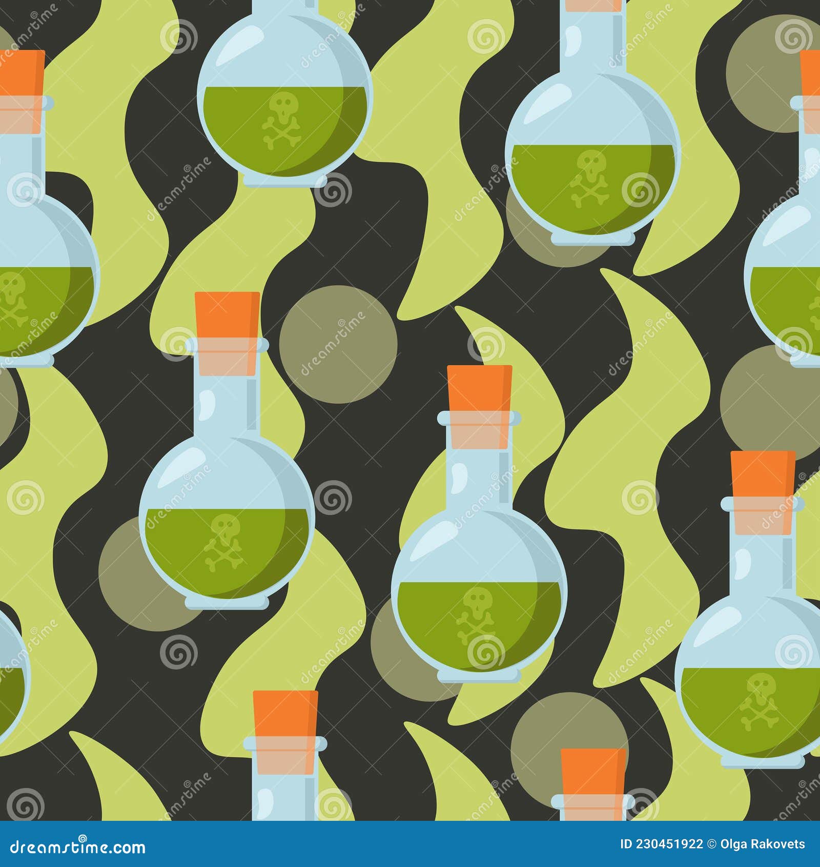 Poison Bottle Seamless Pattern, Green Liquid in a Container with a ...