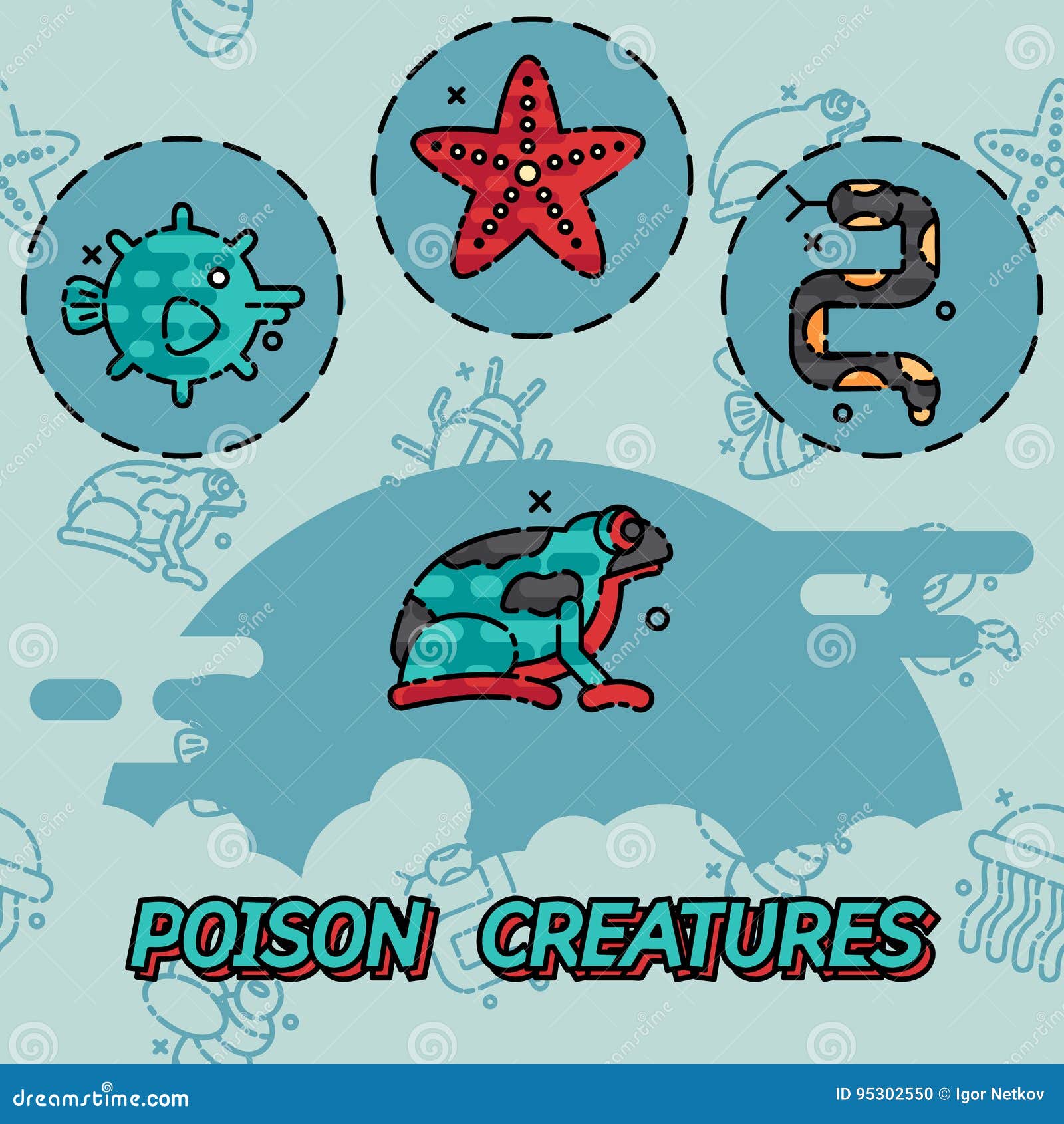Poisonous Creatures Flat Concept Icons Stock Vector - Illustration of ...