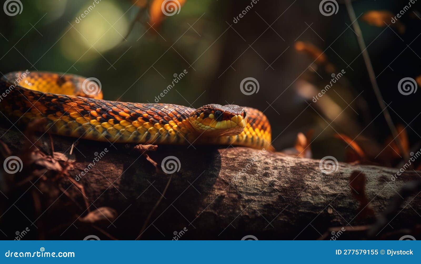 Poisonous Pit Viper Crawls through Tropical Rainforest, Displaying ...