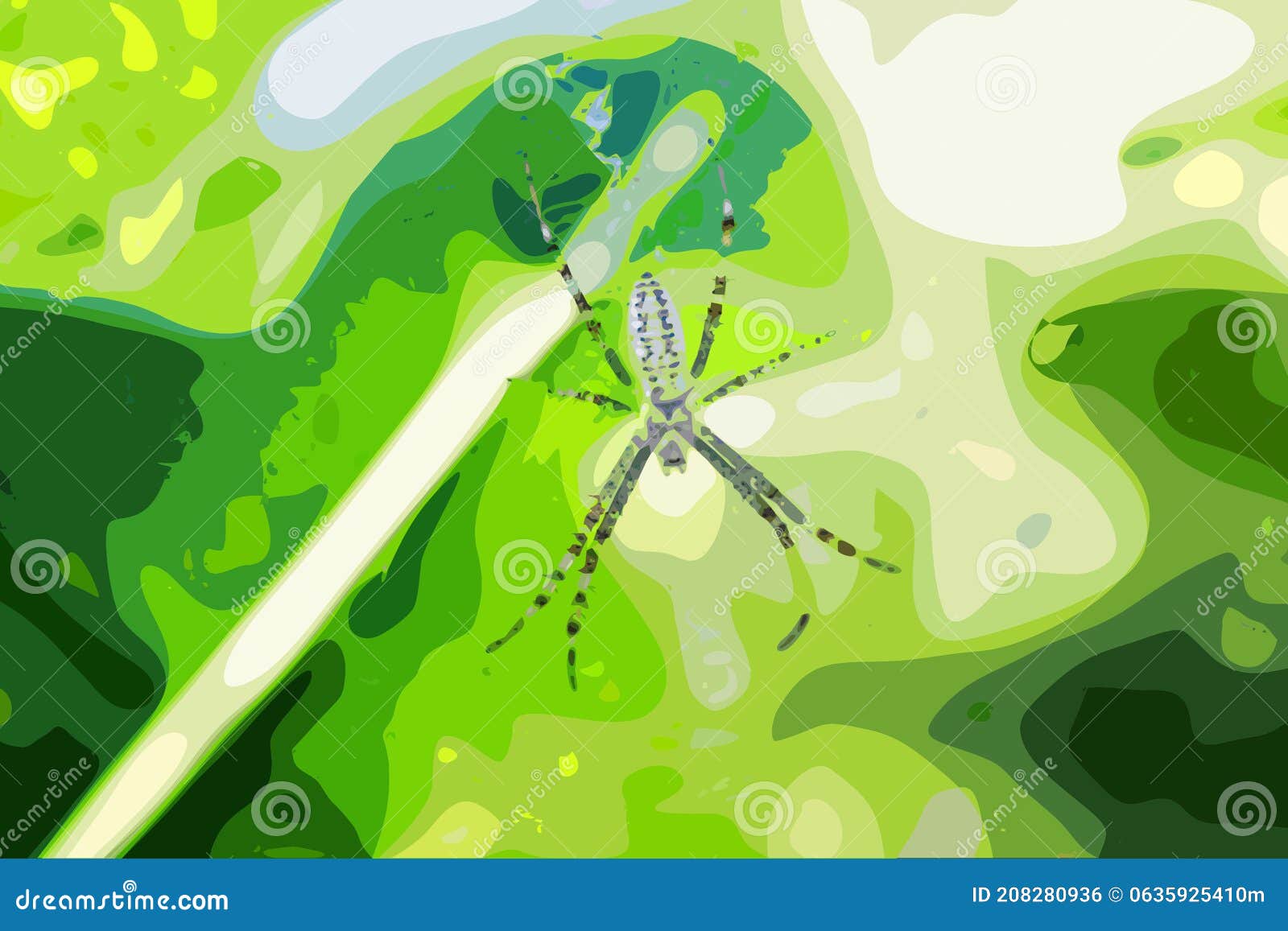 Poisonous spider on a web stock vector. Illustration of green - 208280936