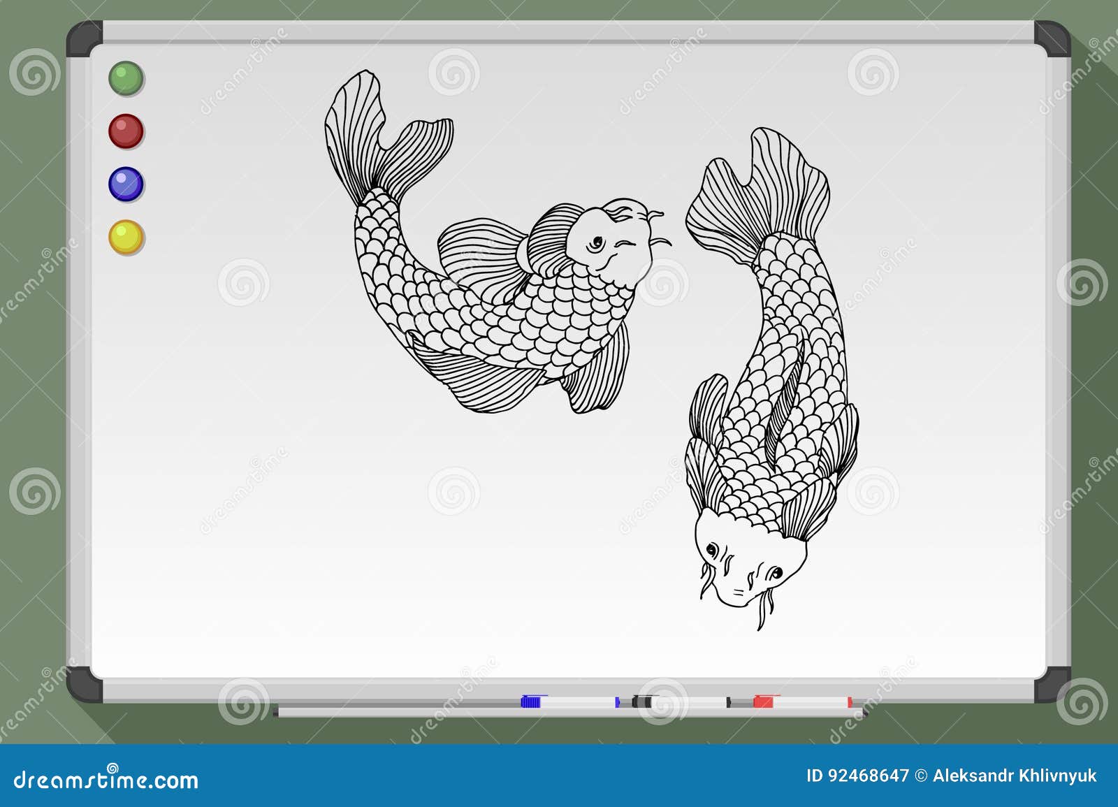 Poisson-chat Dessin Noir Et Blanc De Tableau Blanc Illustration Stock ...