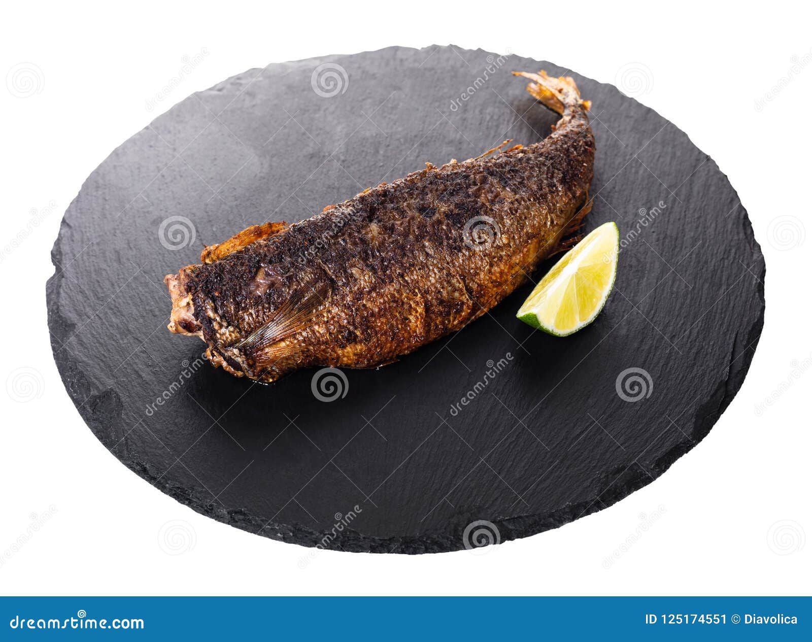Poissons Cuits Et Une Tranche De Chaux Image stock - Image du filet ...