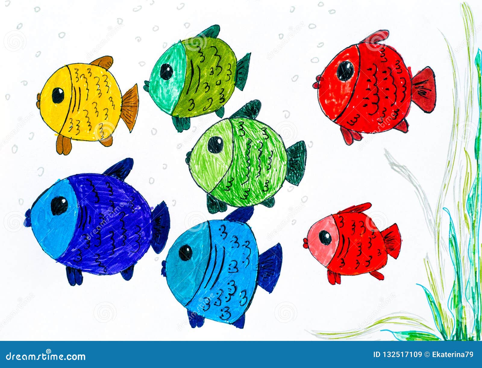 Poissons Dessin De Main D'enfant Image stock - Image du papier, vert ...