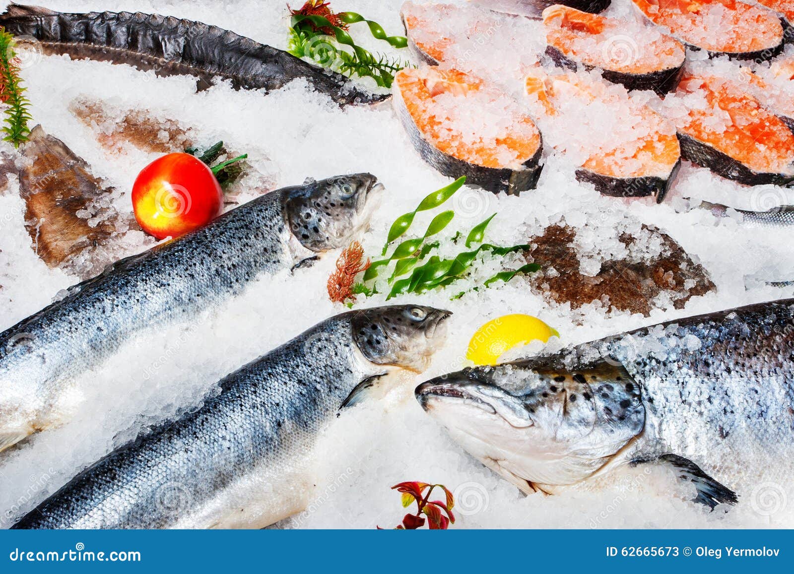 Poissons sur la glace image stock. Image du gourmet, manger - 62665673