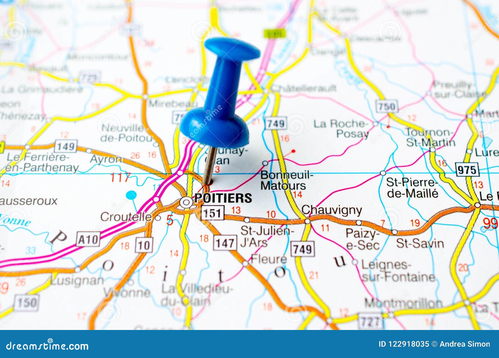 Poitiers on map stock image. Image of shot, europe, state - 122918035