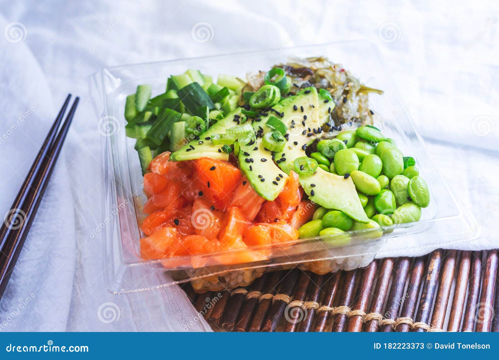Poke bowl container stock image. Image of merchandise - 182223373