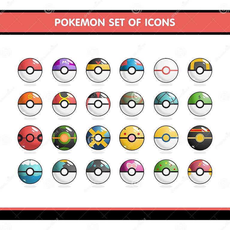 Pokemon icons set editorial stock image. Illustration of connection ...