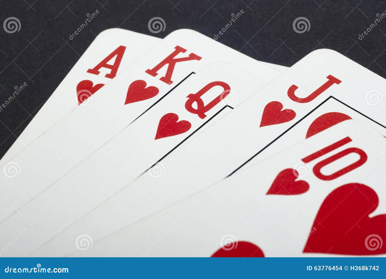 Poker Card Game with Heart Straight Flush. Red Stock Photo - Image of ...