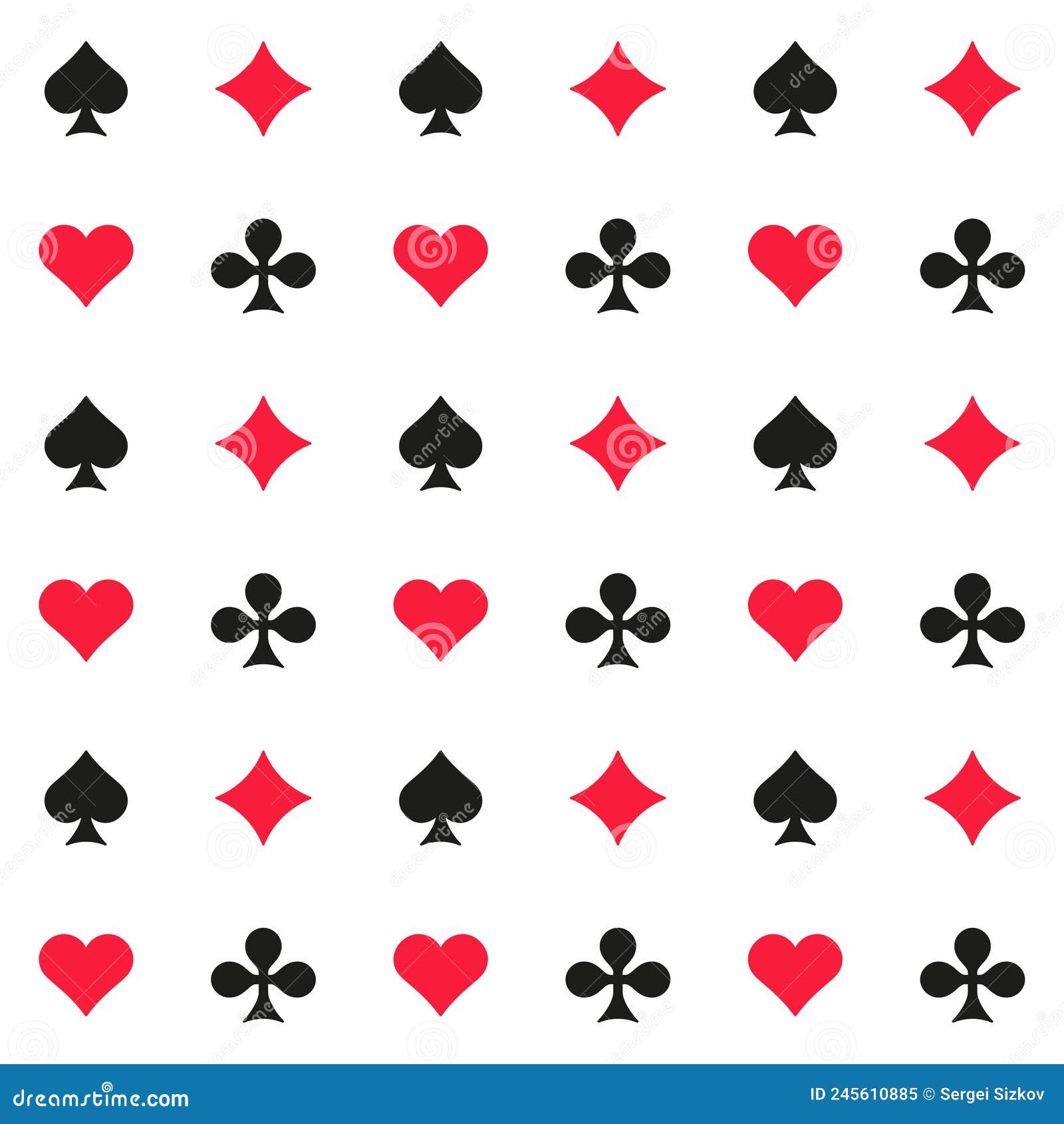 Poker Card Suits Seamless Pattern on White Background. Vector Stock ...