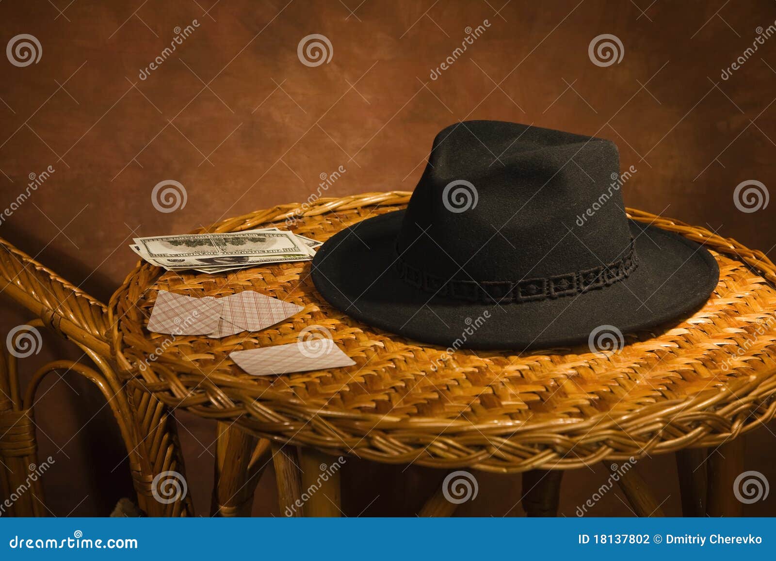 Poker Cards, Black Hat on a Table Stock Photo - Image of game, gambling ...