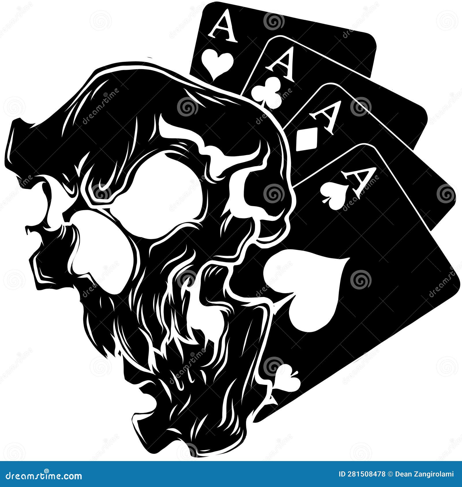 Black Silhouette of Poker Cards with Skull, Vector Illustration Stock ...