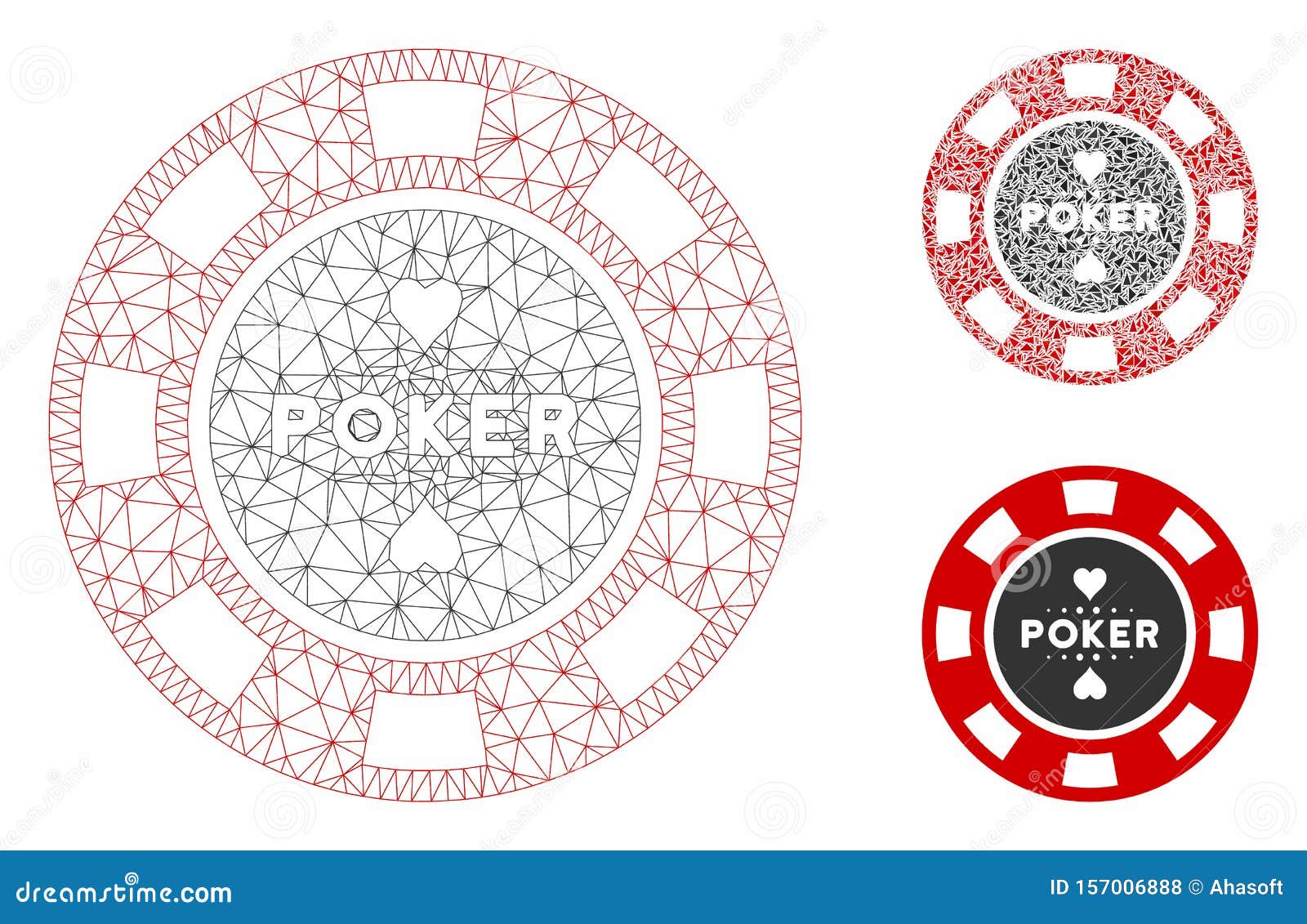 Poker Casino Chip Vector Mesh Wire Frame Model and Triangle Mosaic Icon ...