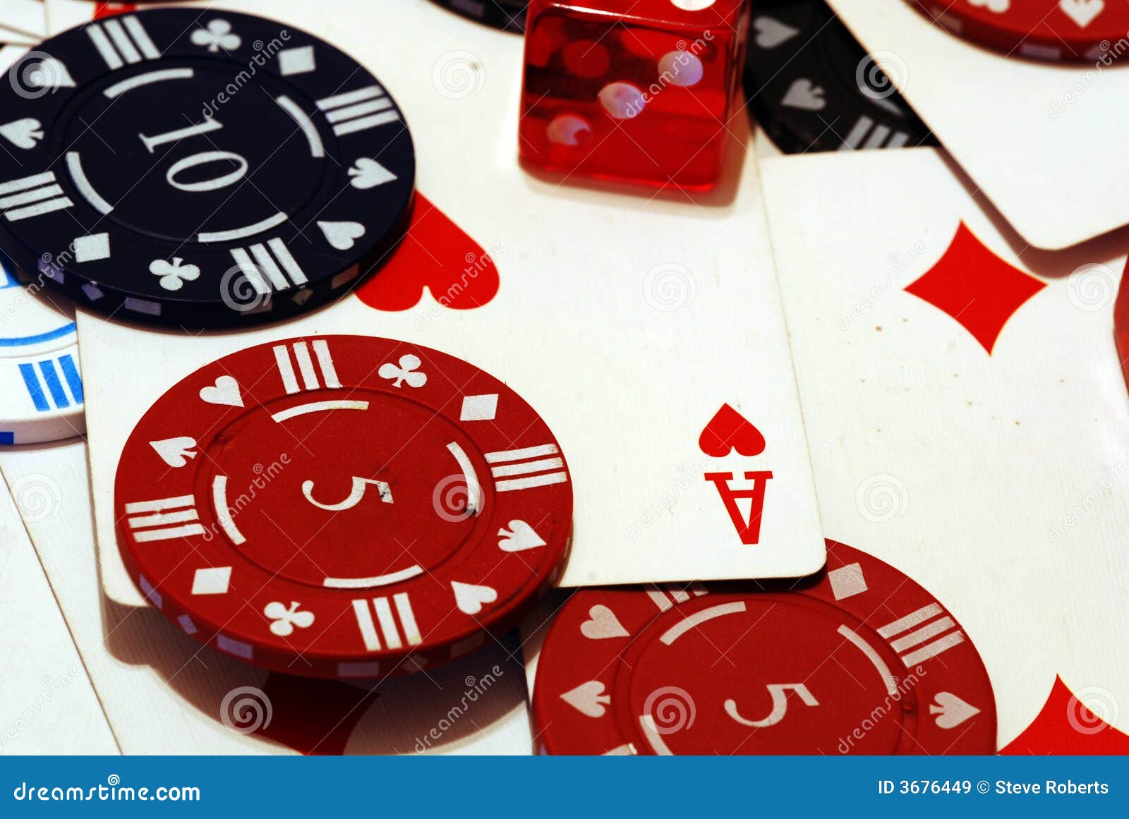 Poker Chips Cards and Dice stock image. Image of casino - 3676449