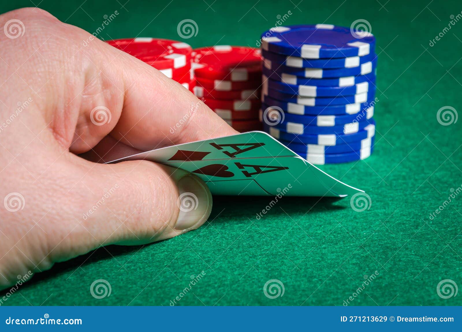 Poker Chips and Cards with Two Aces at the Poker Table Stock Image ...
