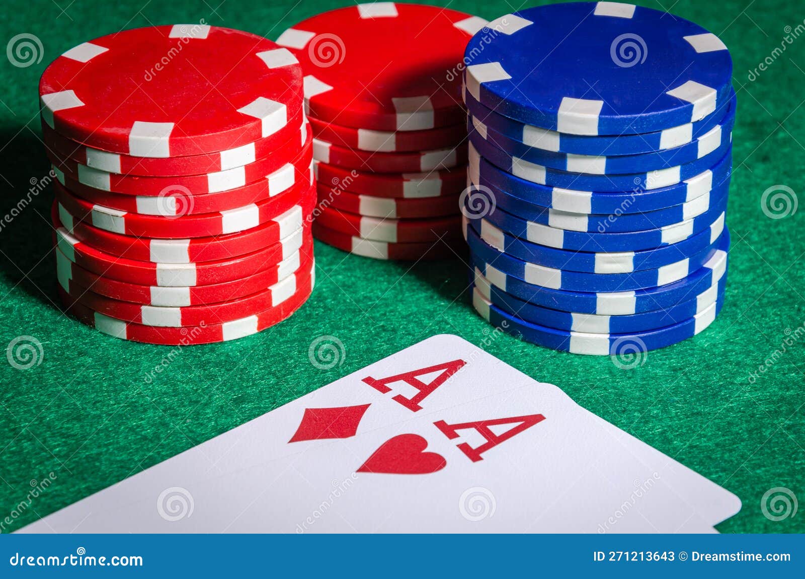 Poker Chips and Cards with Two Aces at the Poker Table Stock Image ...