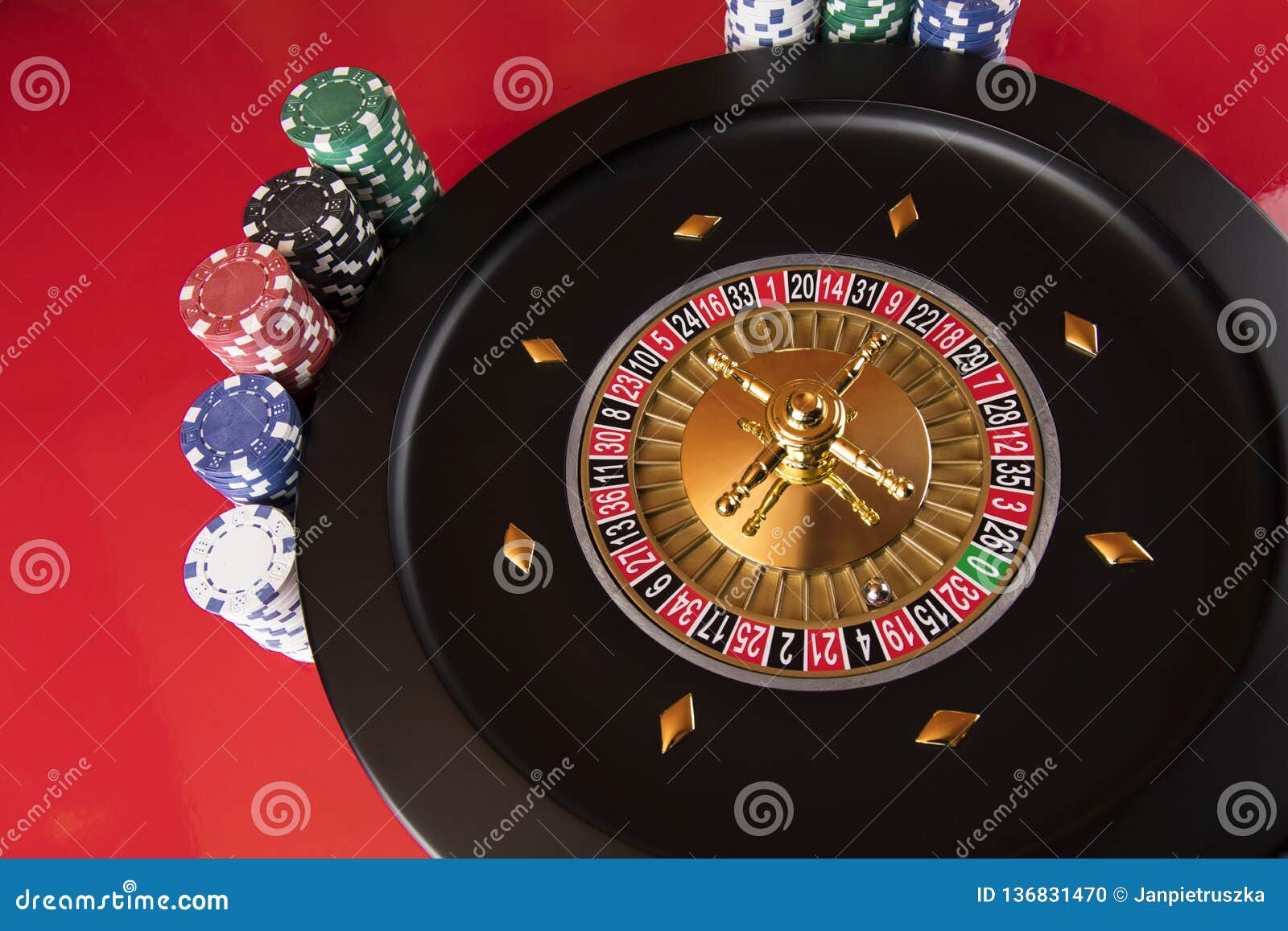 Poker Chips, Casino Roulette Wheel Stock Photo - Image of recreation ...