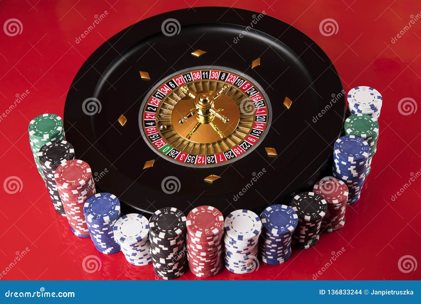 Poker Chips, Casino Roulette Wheel Stock Photo - Image of betting ...