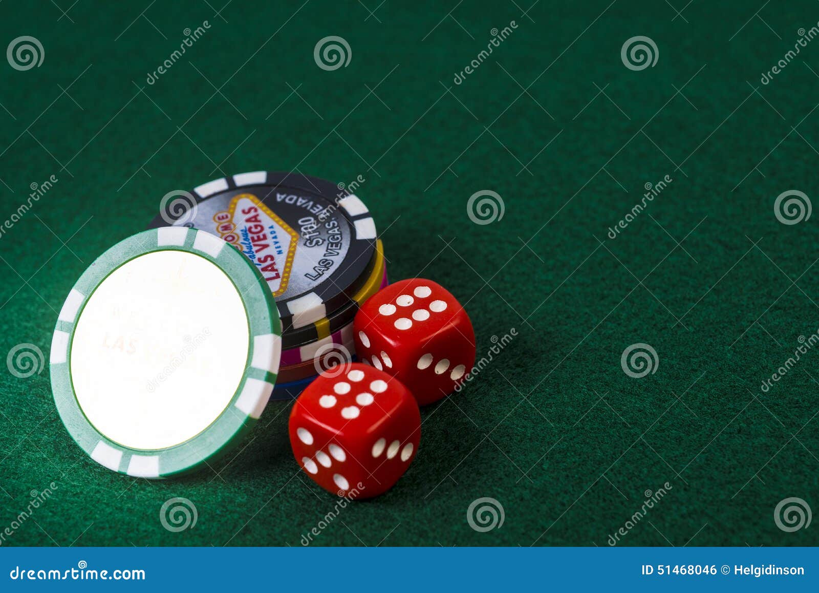 Poker Chips and Pair of Dice Stock Photo - Image of game, green: 51468046