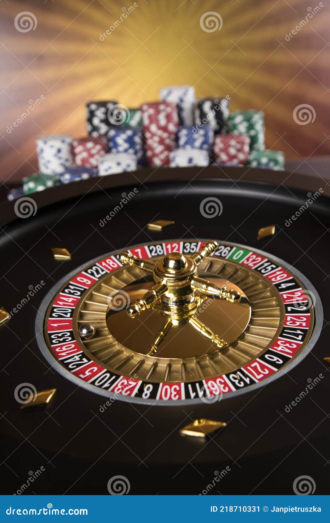 Poker Chips, Roulette Wheel in Motion, Casino Background Stock Image ...
