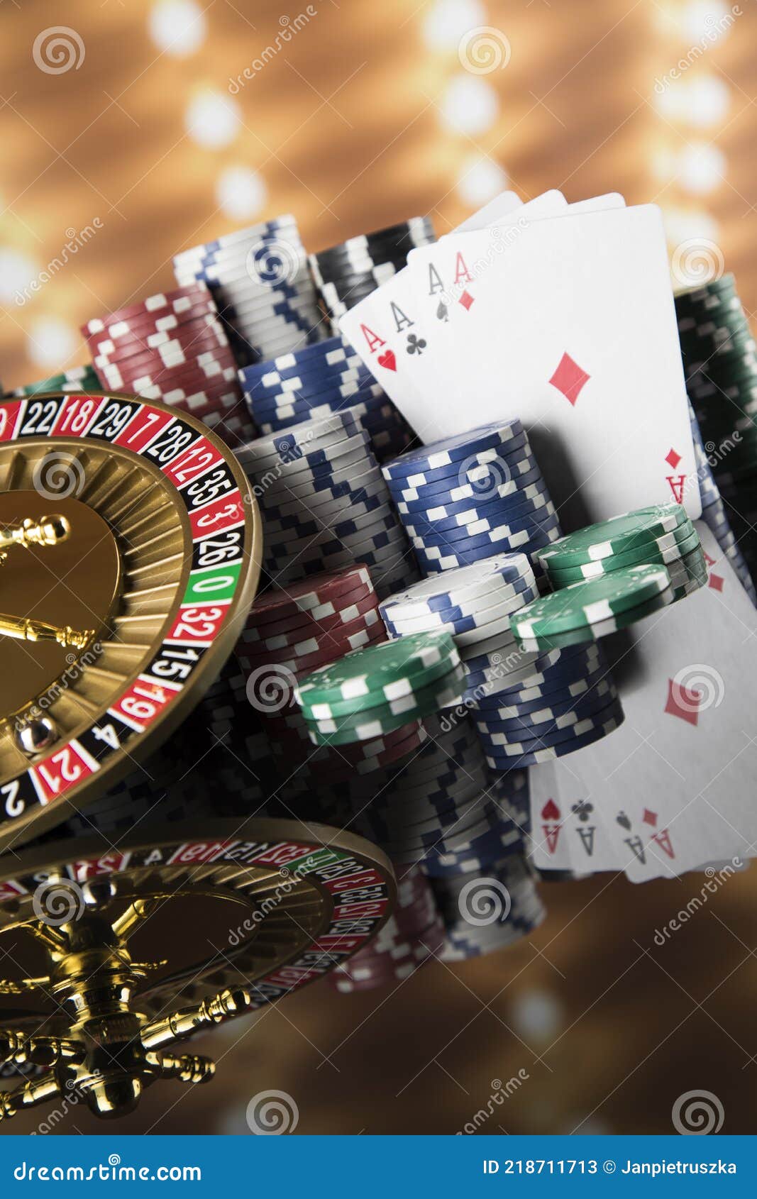 Poker Chips, Roulette Wheel in Motion, Casino Background Stock Image ...