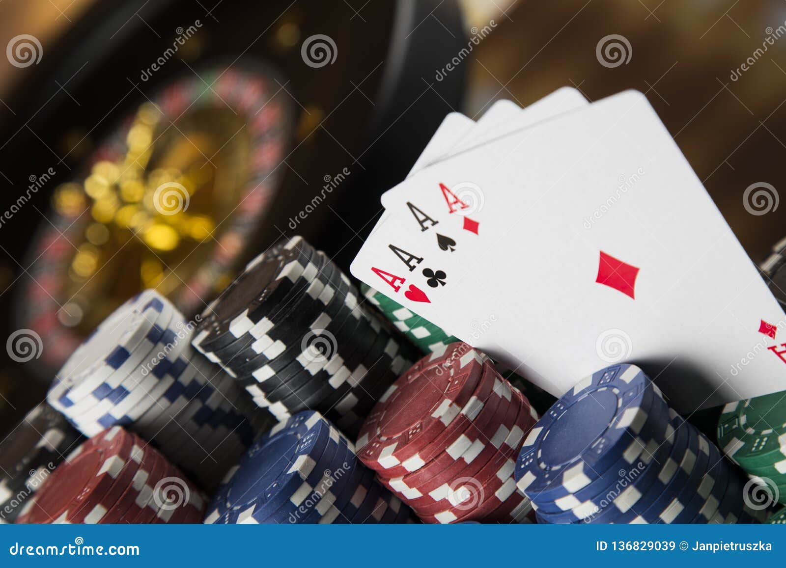 Poker Chips, Roulette Wheel in Motion, Casino Background Stock Image ...
