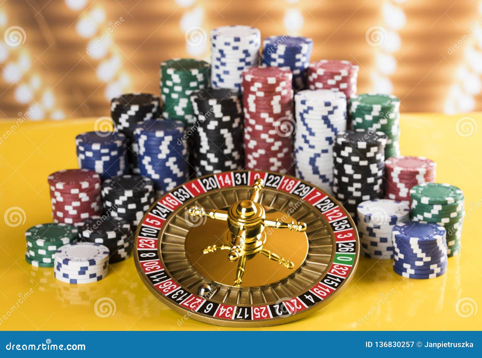 Poker Chips, Roulette Wheel in Motion, Casino Background Stock Image ...