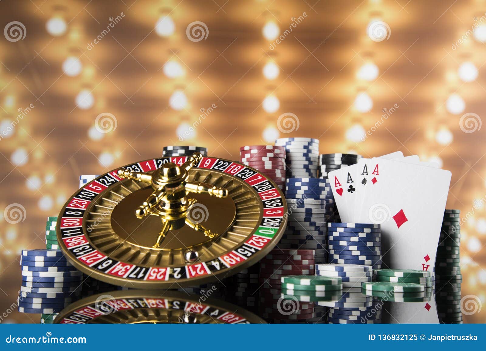 Poker Chips, Roulette Wheel in Motion, Casino Background Stock Image ...