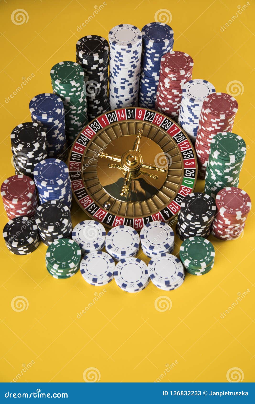 Poker Chips, Roulette Wheel in Motion, Casino Background Stock Image ...