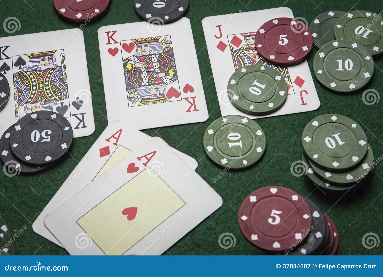 Poker Chips Stack on Green Table Stock Image - Image of game, luck ...