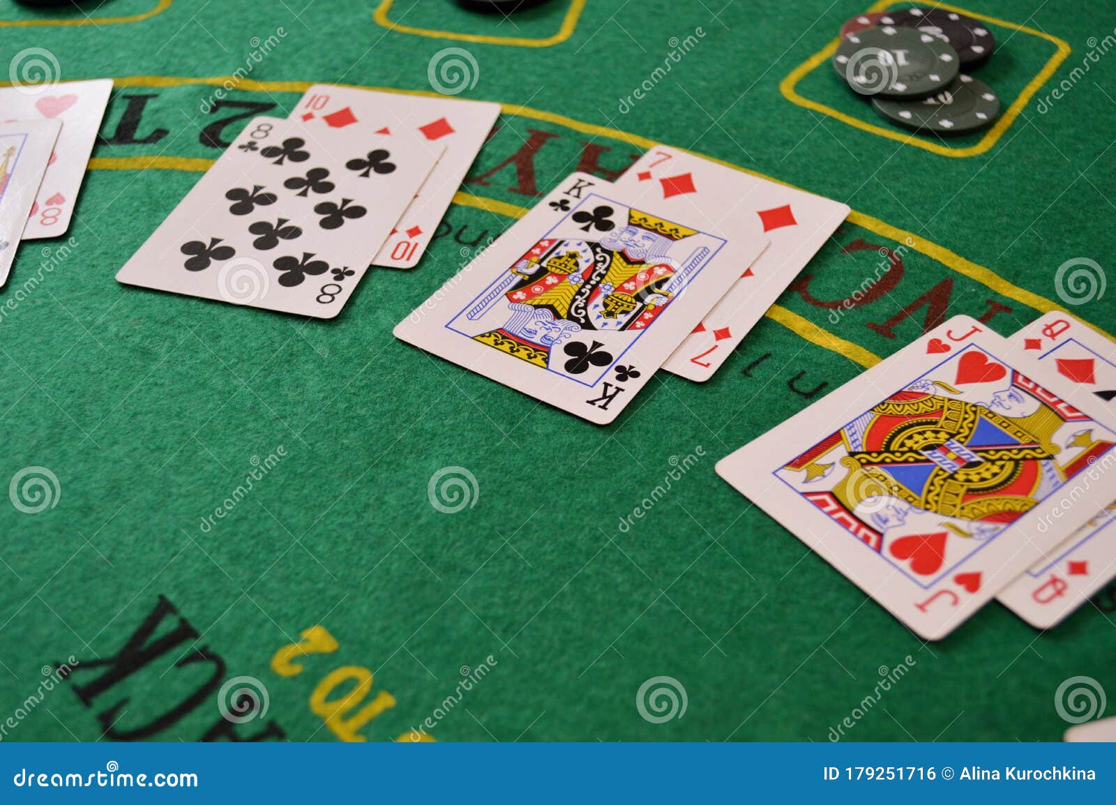 Poker Chips on a Poker Table at the Casino Stock Photo - Image of hand ...