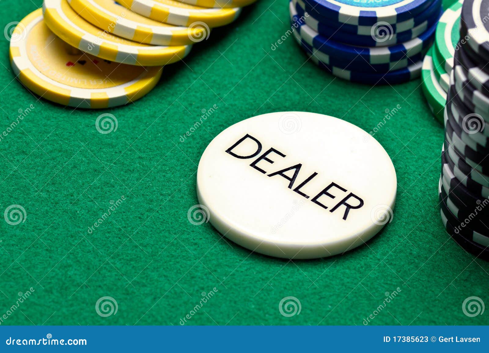 Poker Dealer Button and Chips Stock Image - Image of entertainment ...