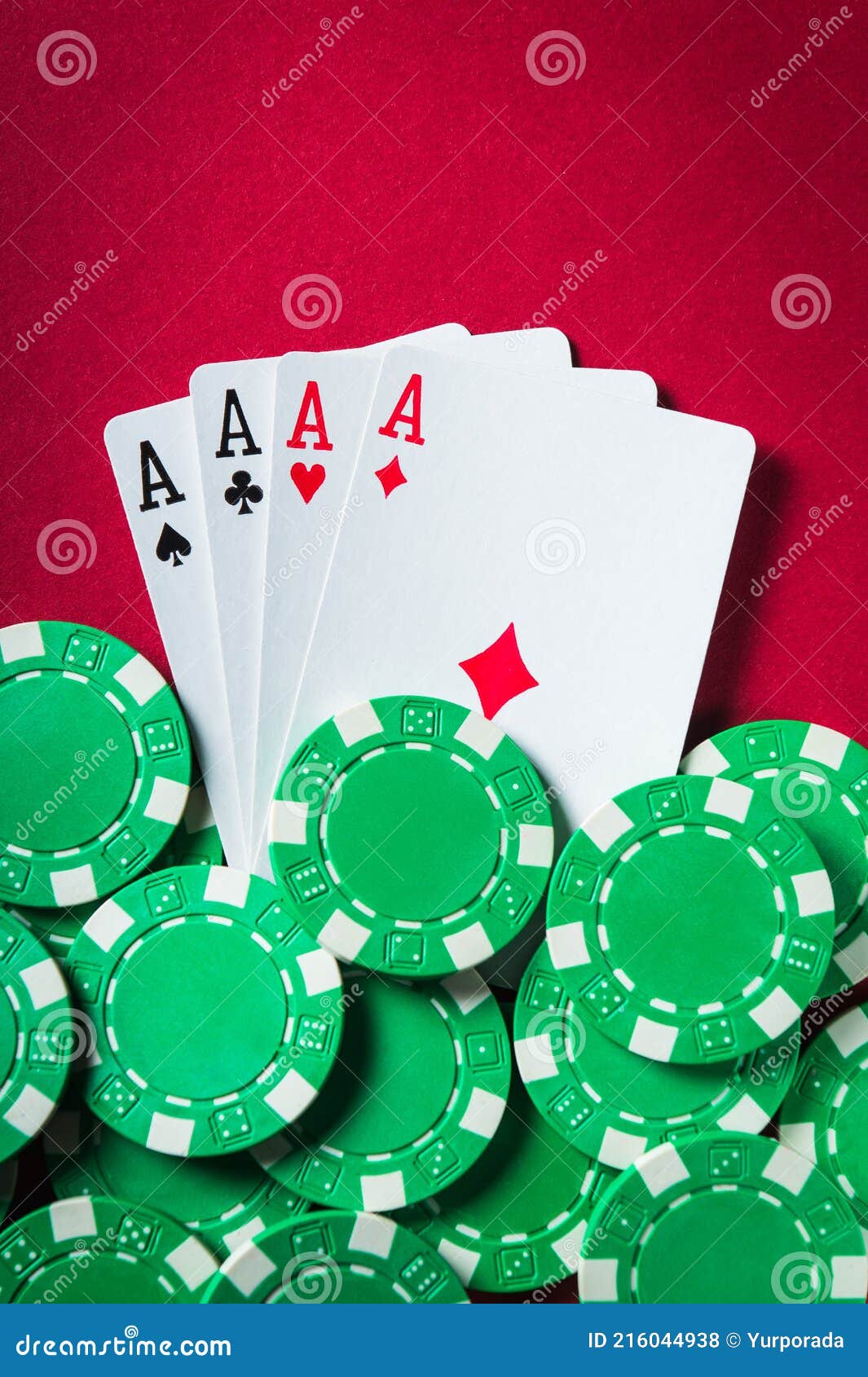 Poker Game with a Four of a Kind or Quads Hand. Chips and Cards on the ...