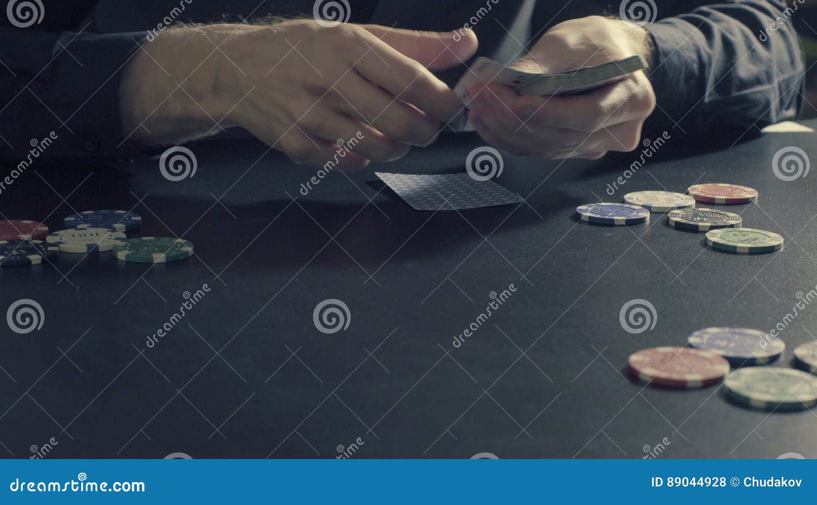 Poker Game. Man`s Hands Dealing Cards and Chips Stock Photo - Image of ...
