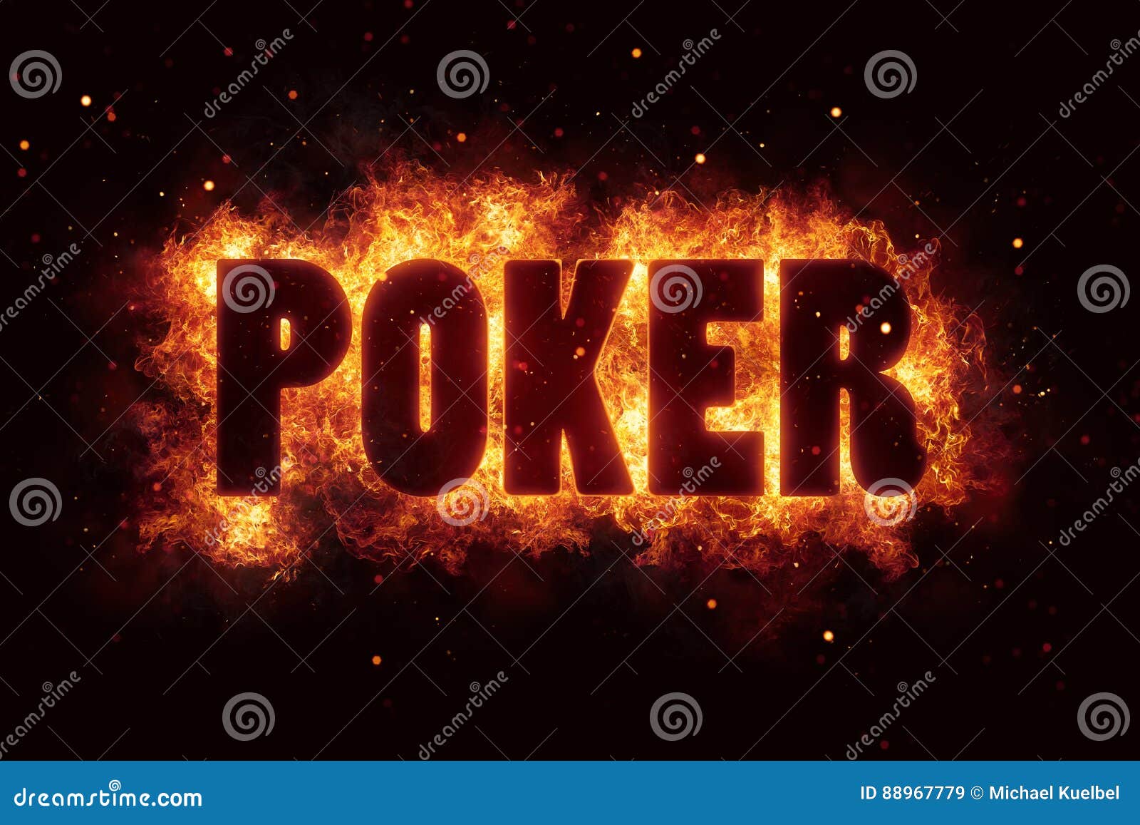 Poker Game Play Text on Fire Flames Explosion Burning Stock ...