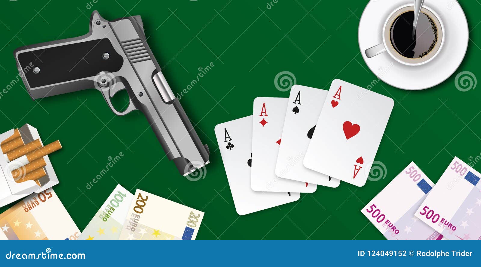 Poker Game Table Seen from Above with a Pistol Stock Vector ...