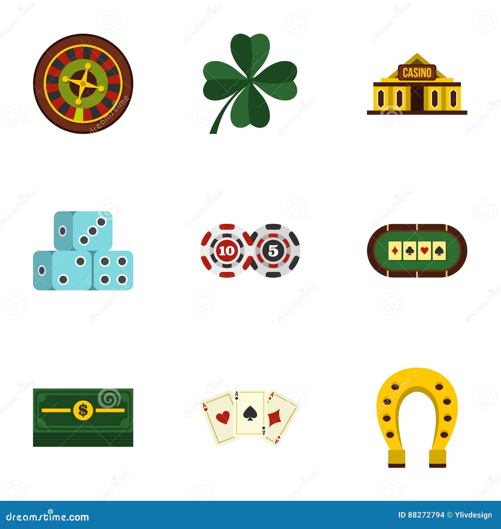 Poker Icons Set, Flat Style Stock Vector - Illustration of horseshoe ...
