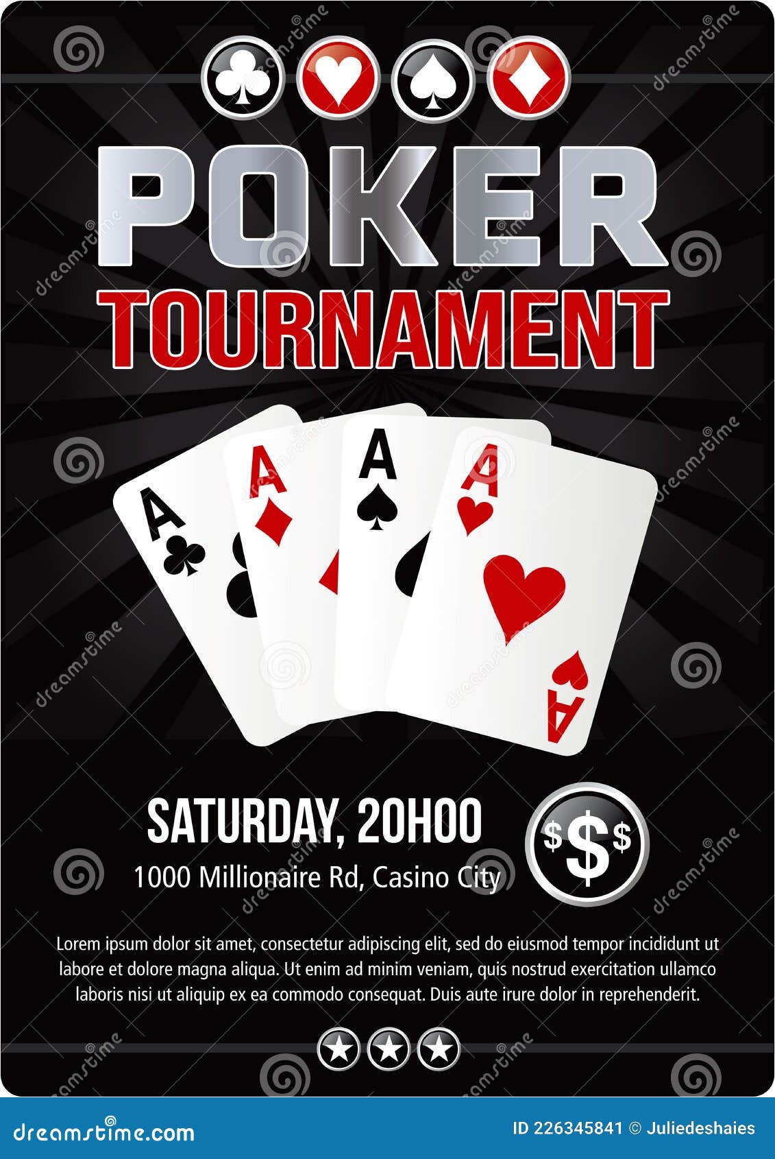 Poker Night Tournament Event Invitation Design Stock Vector ...