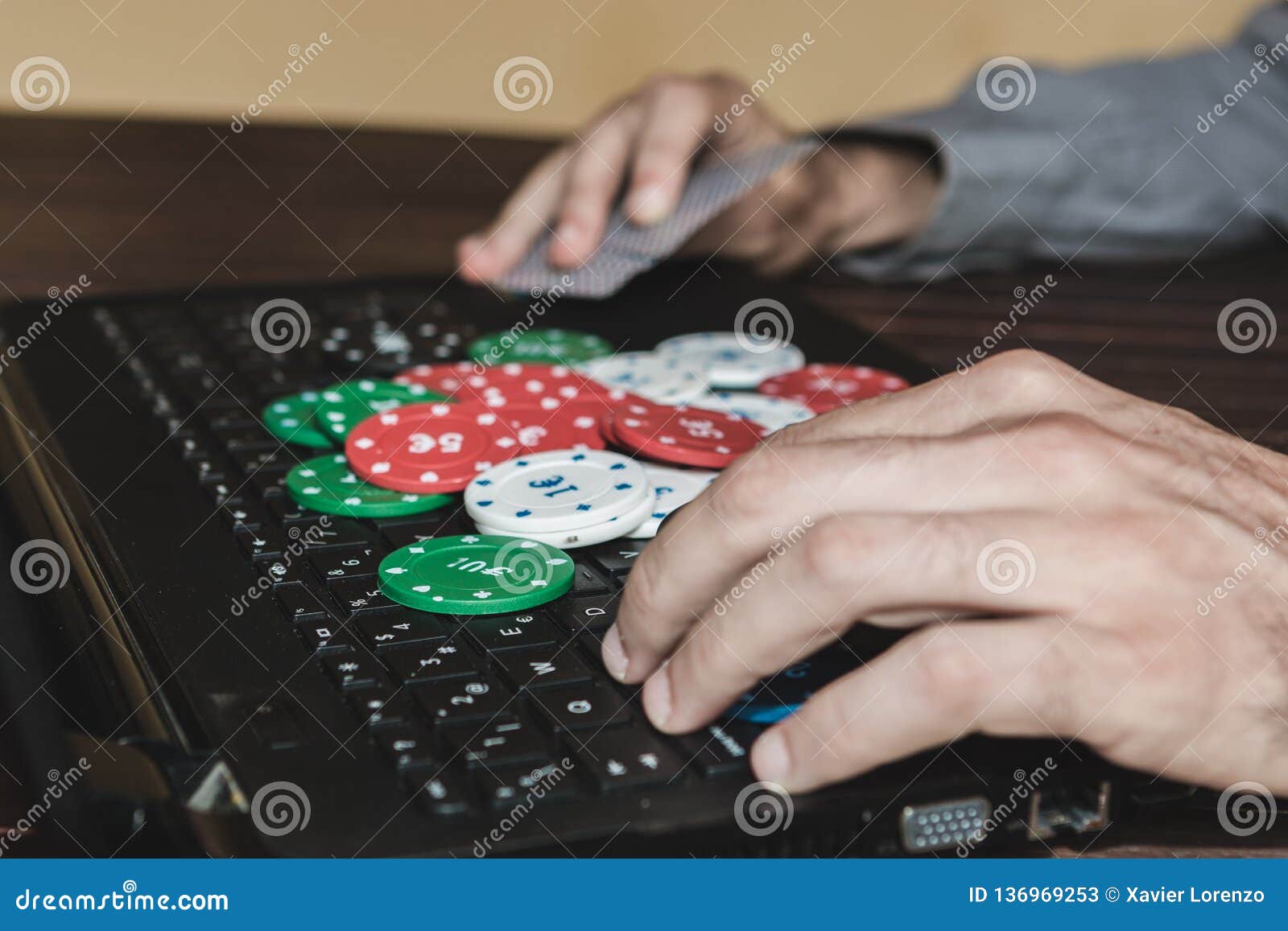 Man Playing Poker Online with a Black Laptop Stock Image - Image of ...