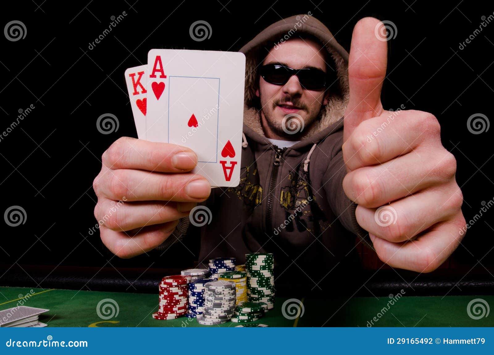 Poker Player S Smile and Shows All Right. Stock Photo - Image of ...