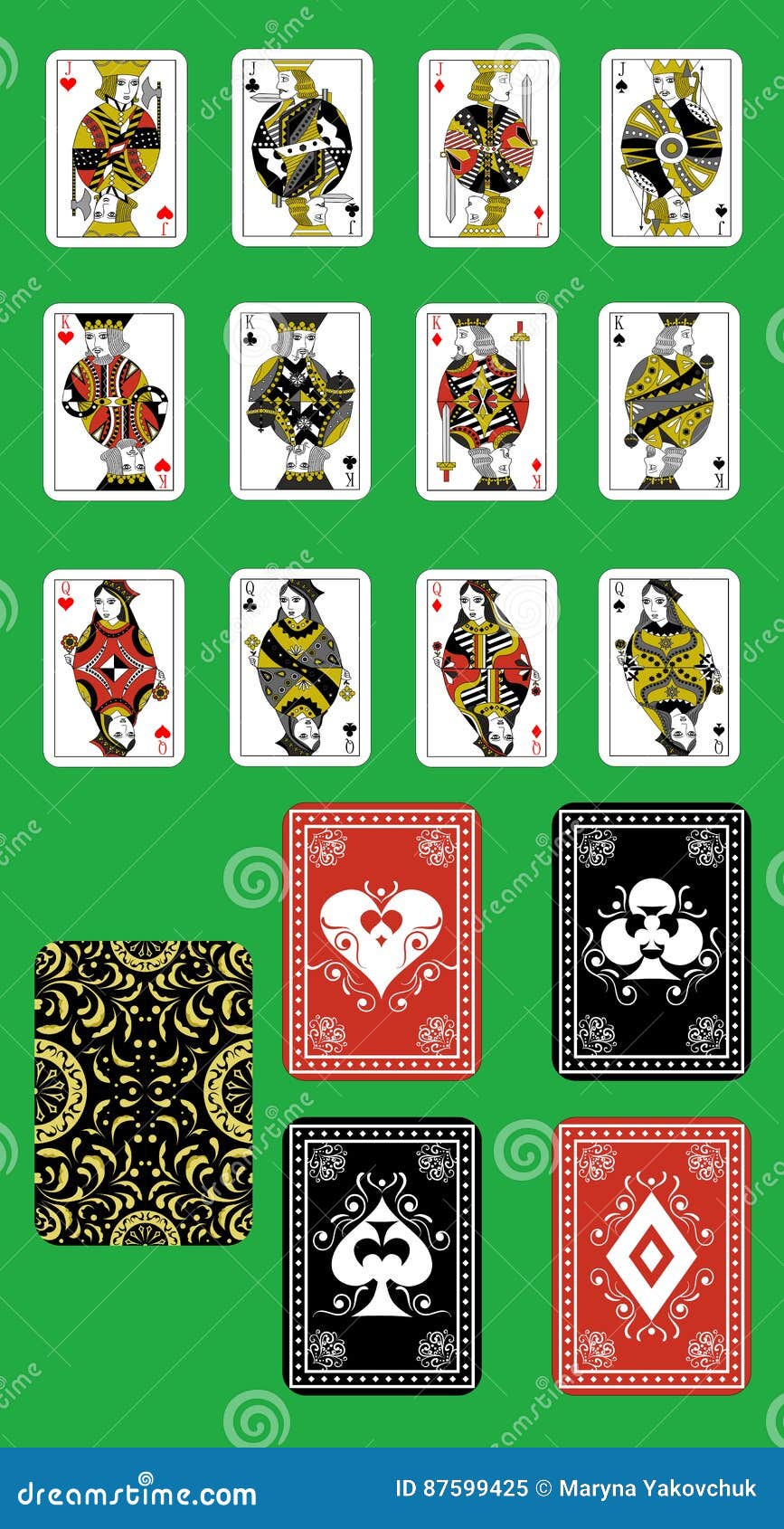 The poker playing cards stock vector. Illustration of pattern - 87599425