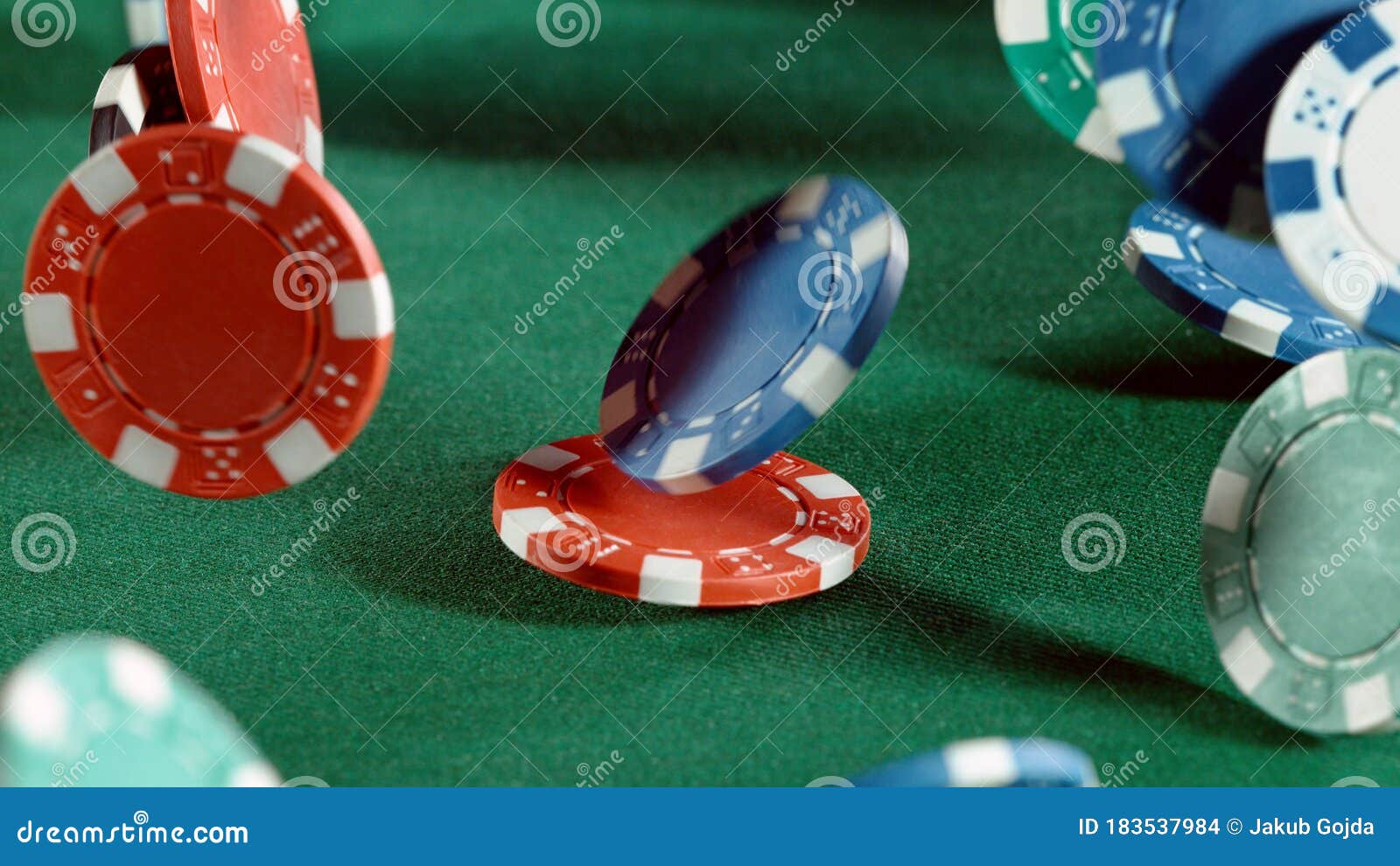 Poker Still Life with Falling Poker Chips Stock Photo - Image of casino ...