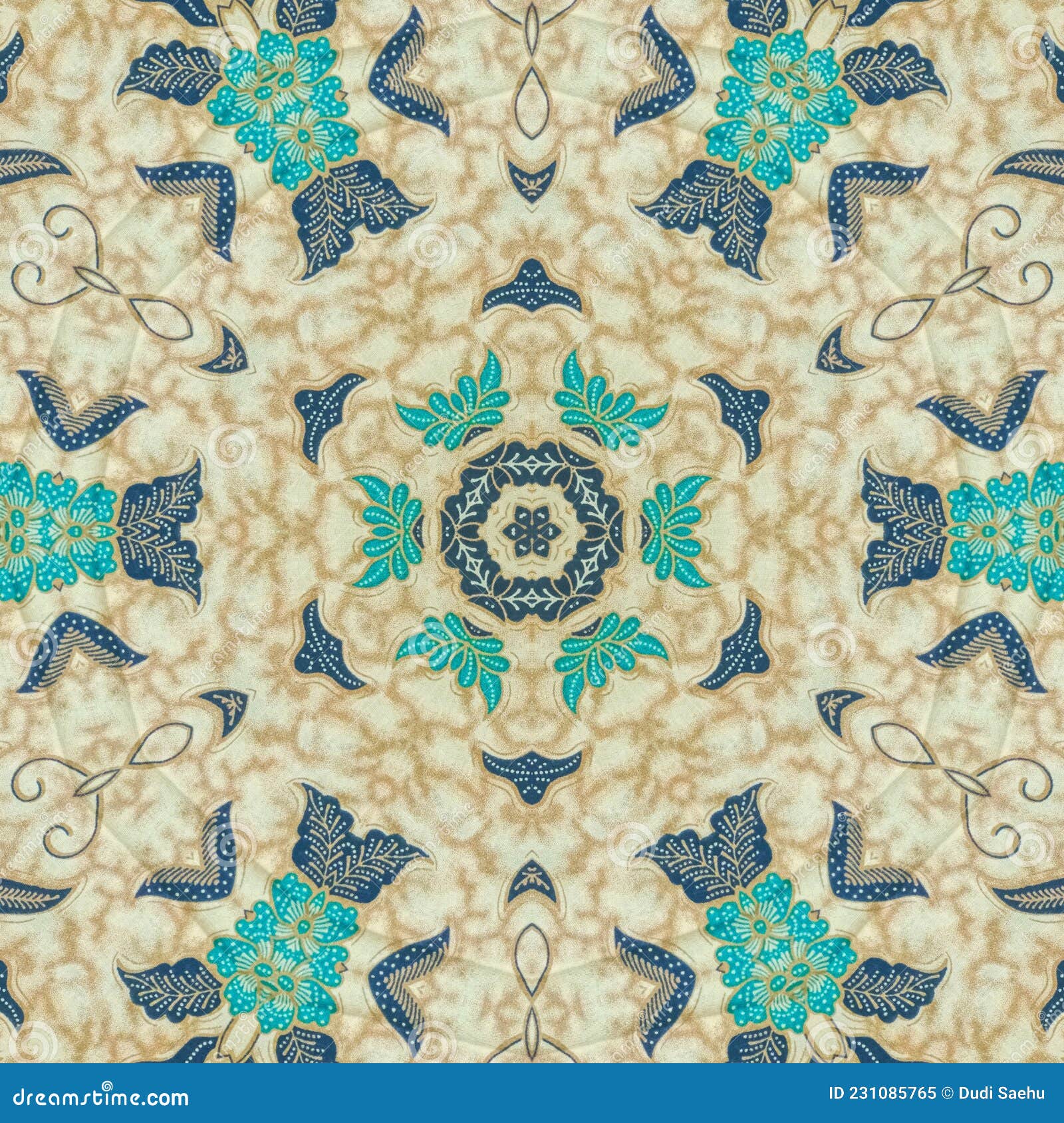Pola Simetris Abstrak Batik Indonesia Dalam Warna Krem Motif Bunga