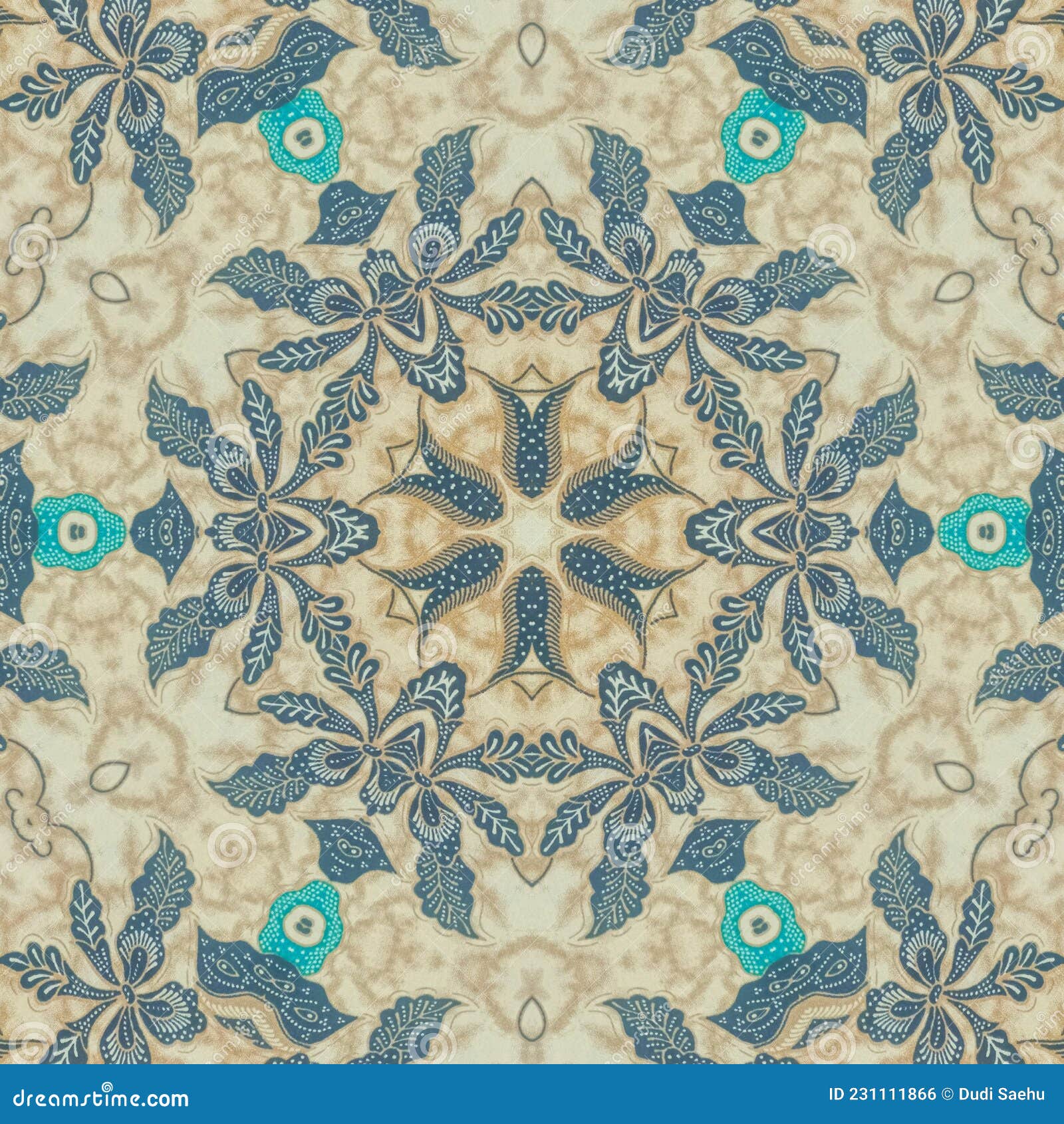Pola Simetris Abstrak Batik Indonesia Dalam Warna Krem Motif Bunga