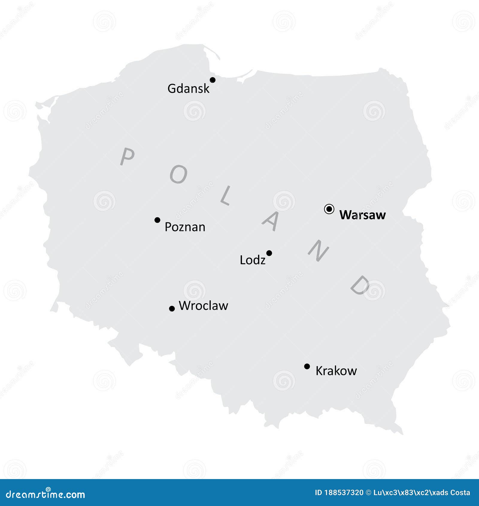 Poland cities map stock illustration. Illustration of capital - 188537320