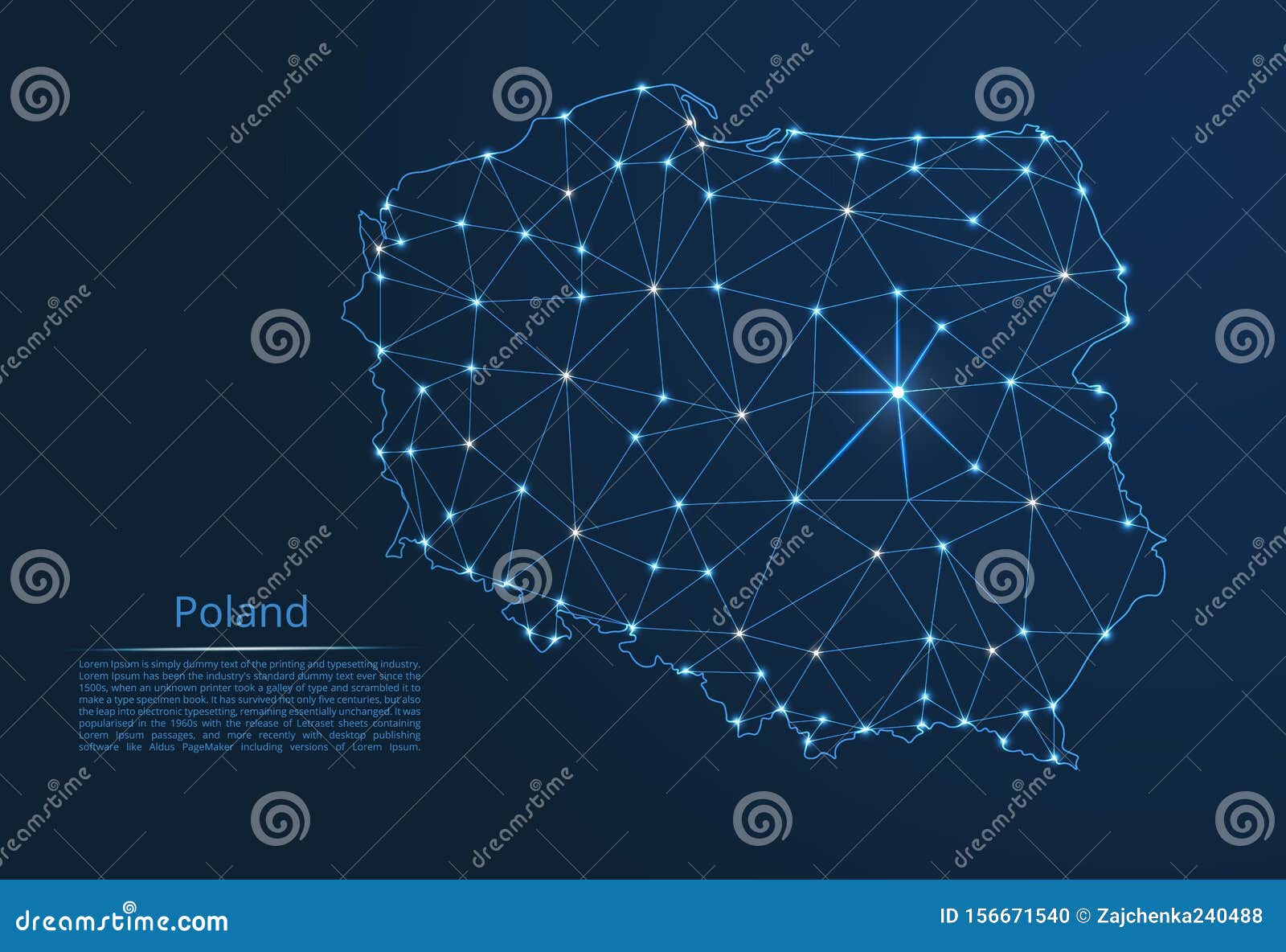 Poland Communication Network Map. Vector Low Poly Image of a Global Map ...