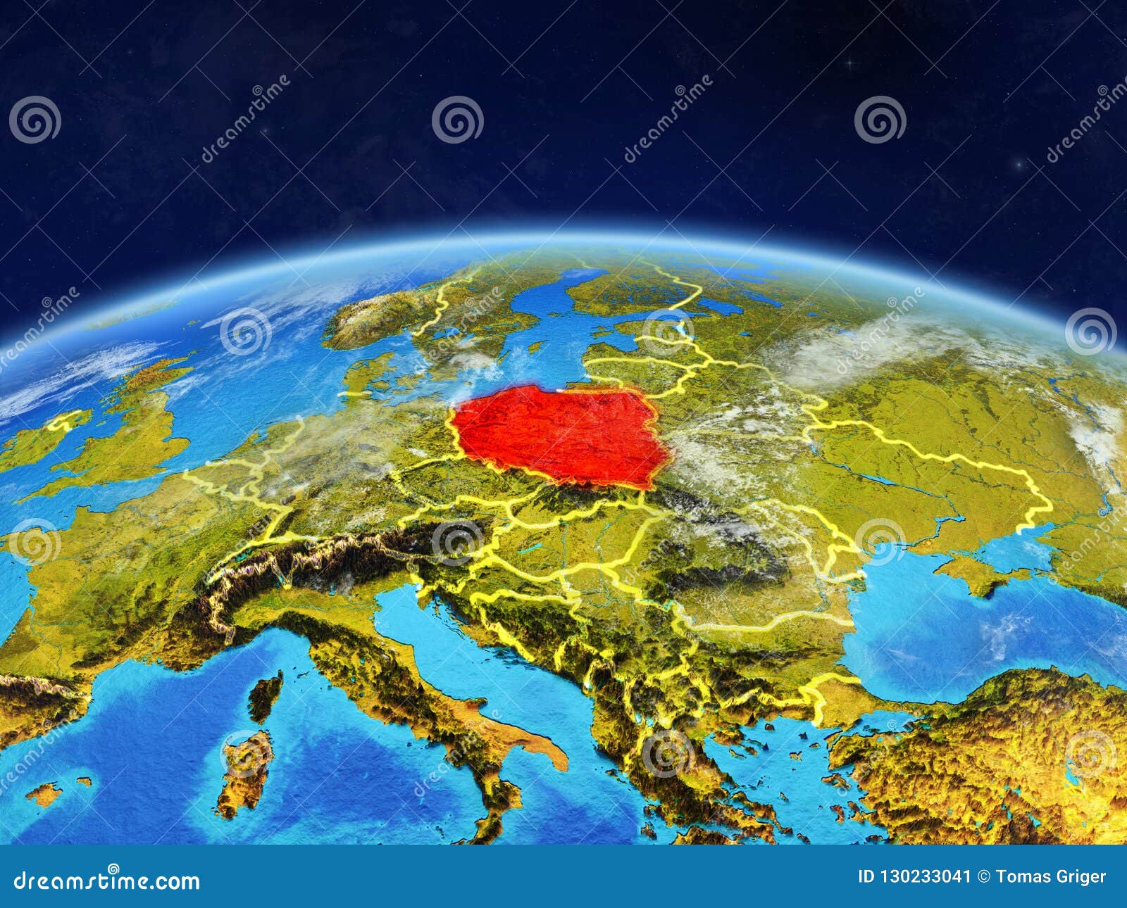 Poland on Earth from space stock image. Image of globe - 130233041