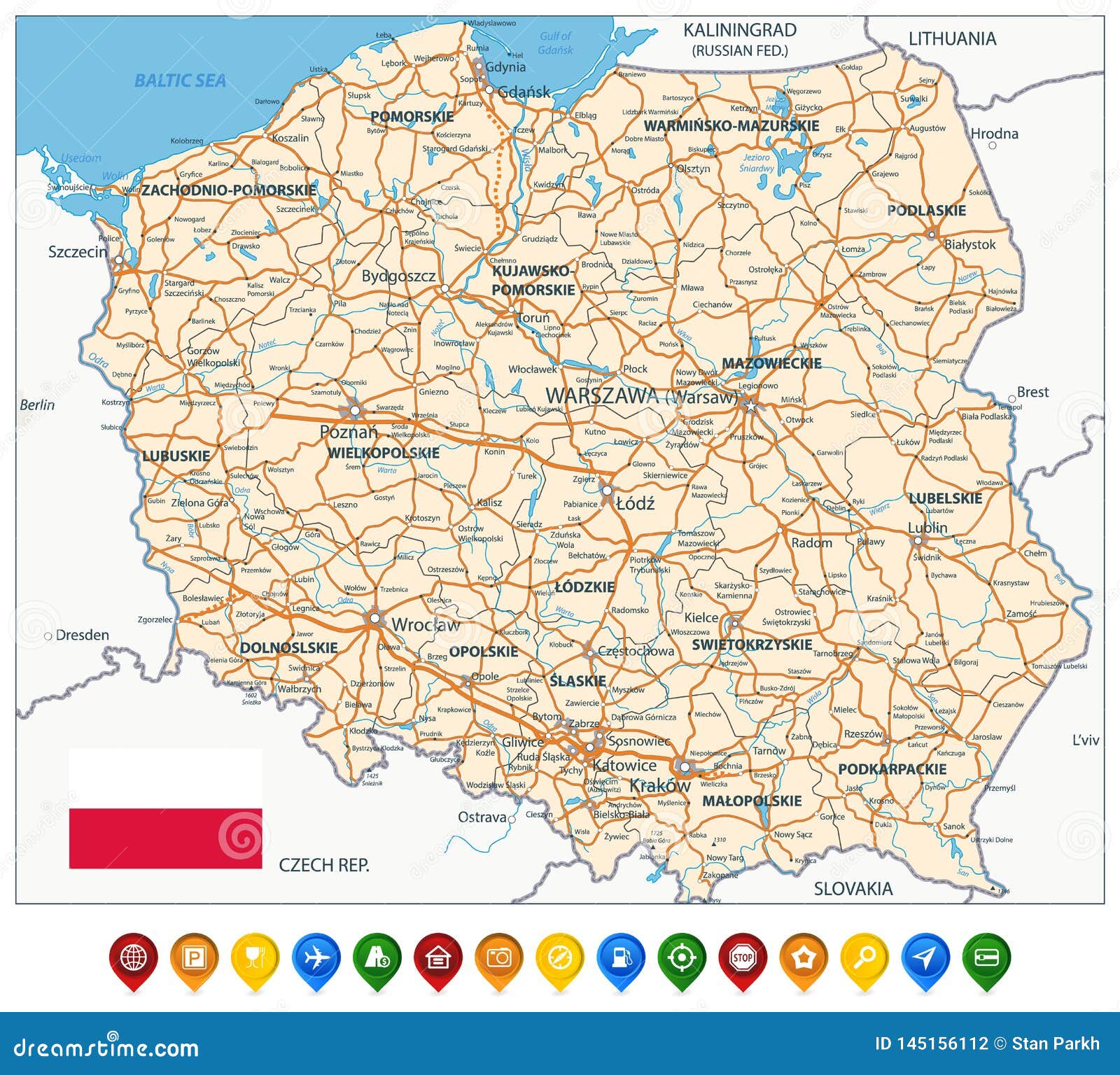 Poland Map and Colored Icons Stock Vector - Illustration of capital ...