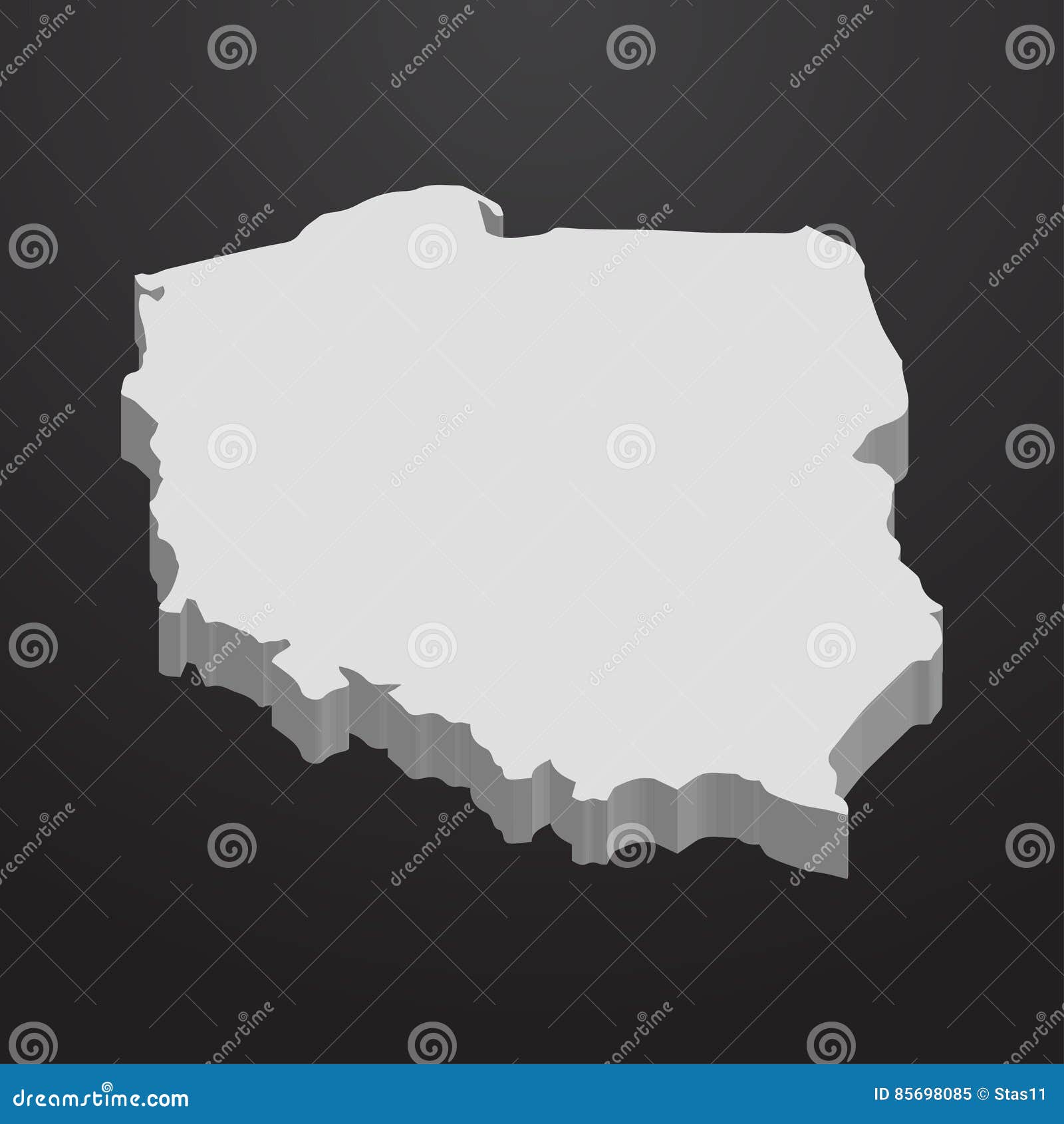 Poland Map In Gray On A Black Background 3d Cartoon Vector ...