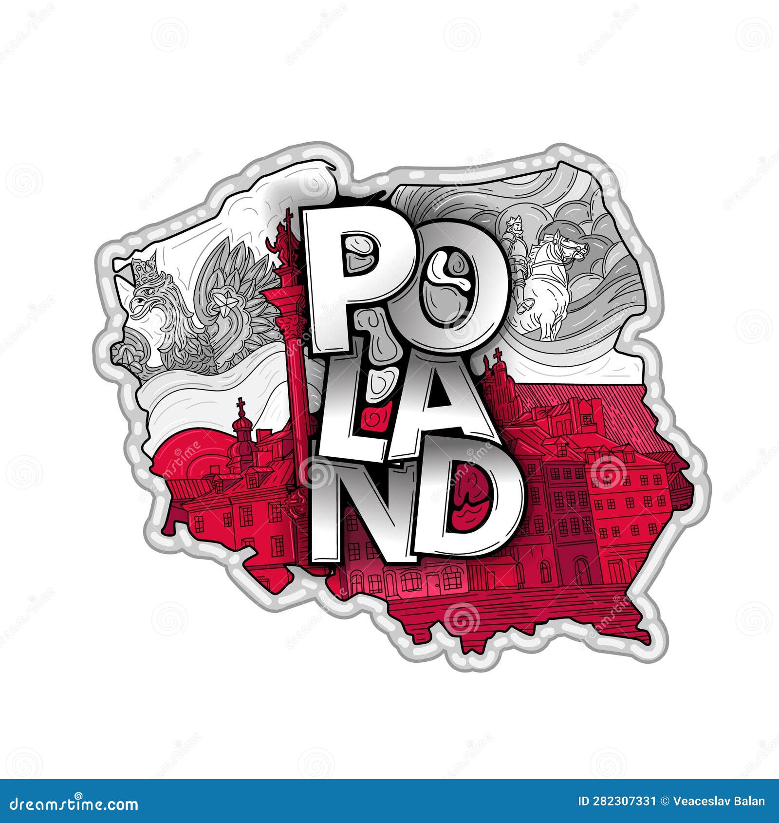 Poland Map in Hand Drawn Doodle Style with Main National Values. Stock ...